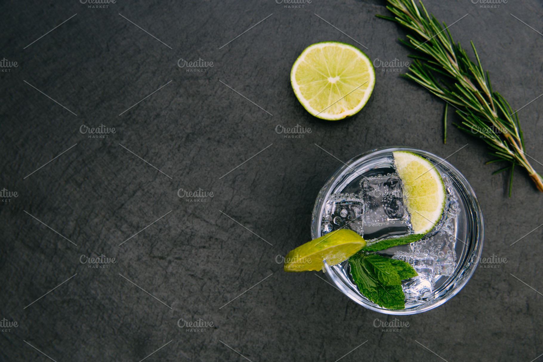 Gin tonic cocktail drink with ice featuring gin, tonic, and water, a ...