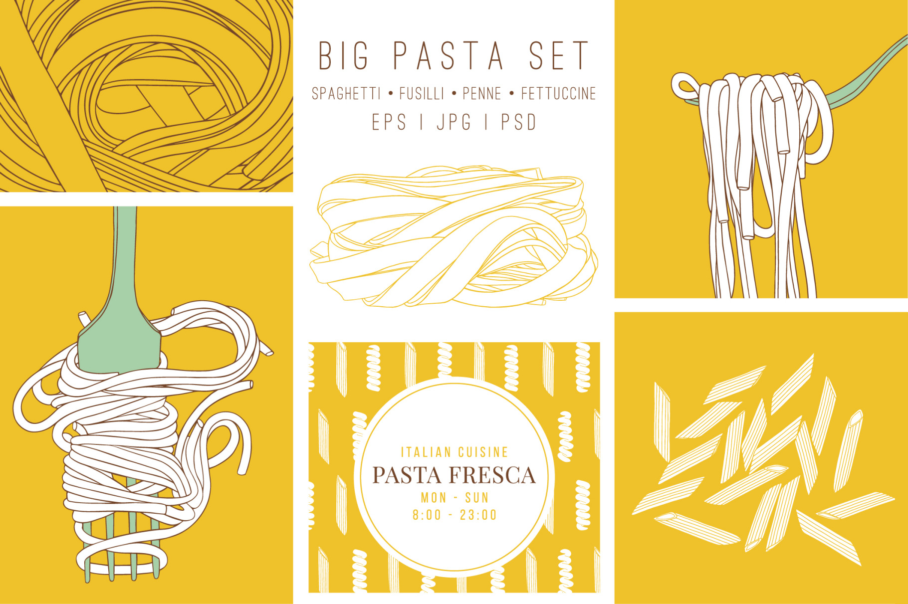 Pasta set, a Food Illustration by RINOMONSTA | Creative Market