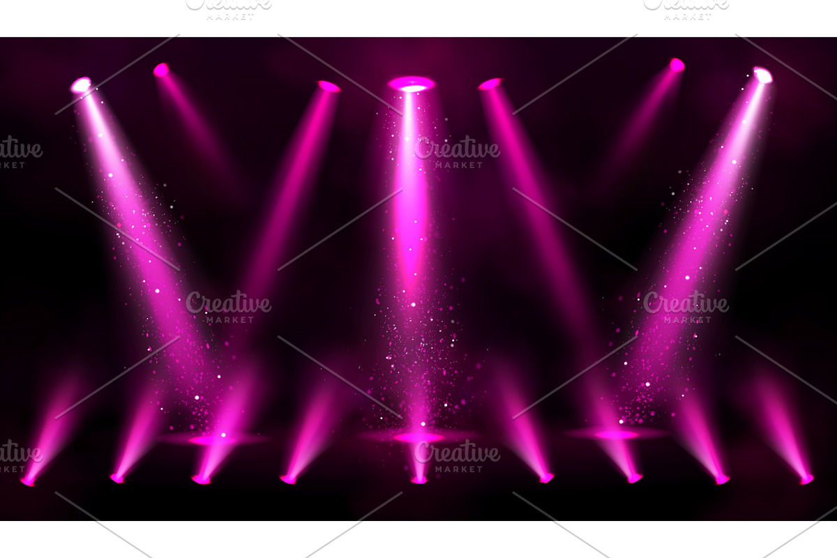 Stage lights, pink spotlight beams, an Illustration by art PVP - market ...