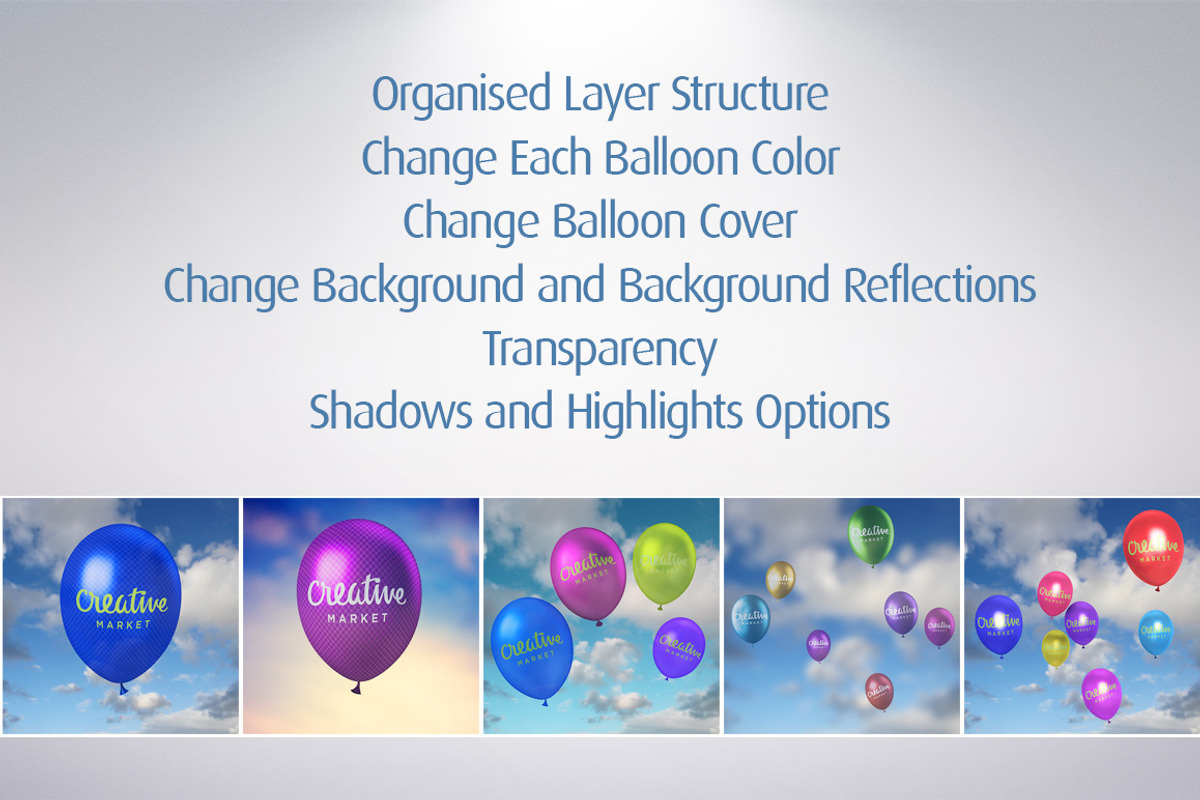 5 Realistic Balloon Mockups, a Mockup by Creative Graphics