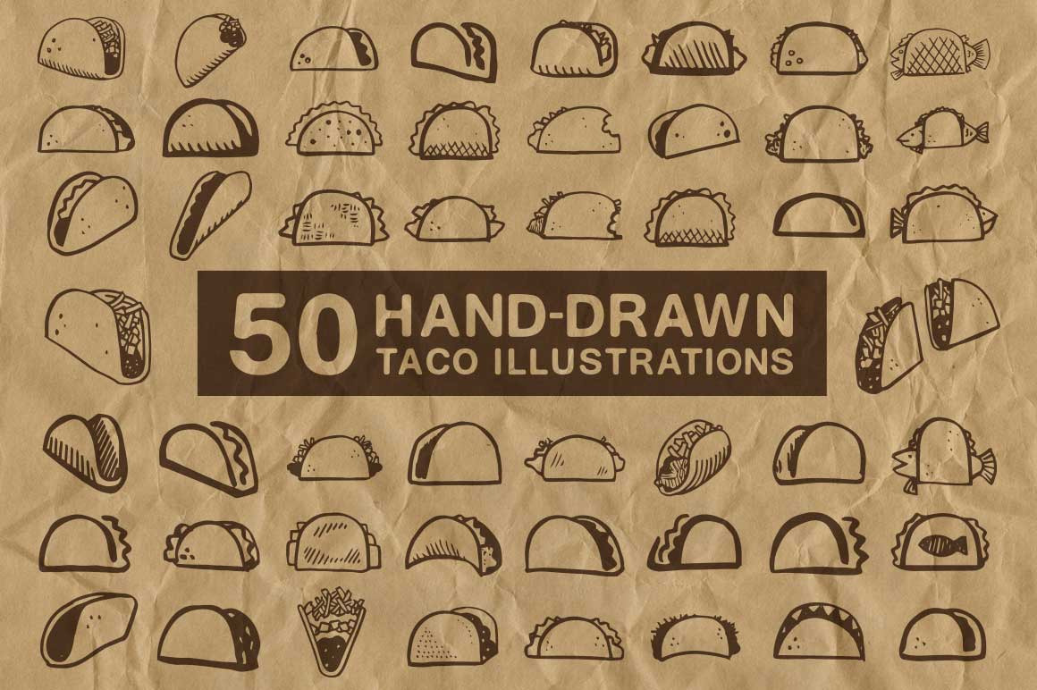 50 Hand-Drawn Taco Illustrations, a Food Illustration by Flavor ...