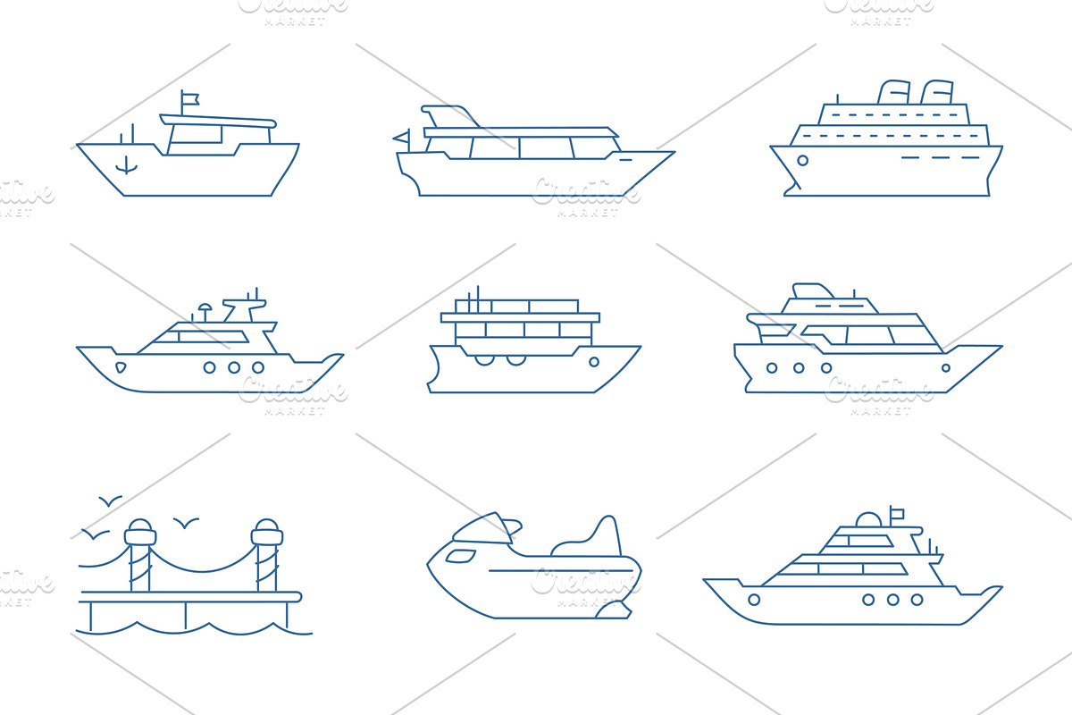 Various types of boats and ships, a Transportation Illustration by ...