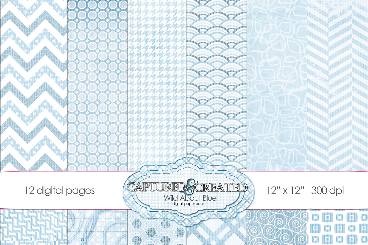 Wild About Blue Digital Paper Pack, a Pattern Graphic by Captured and ...