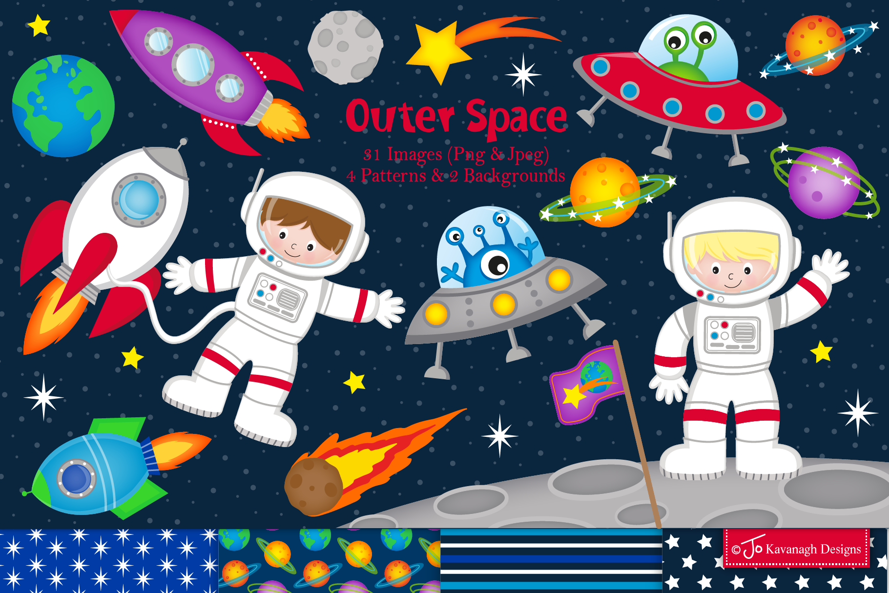 Space clipart, Astronauts -C21, an Illustration by Jo Kavanagh Designs ...