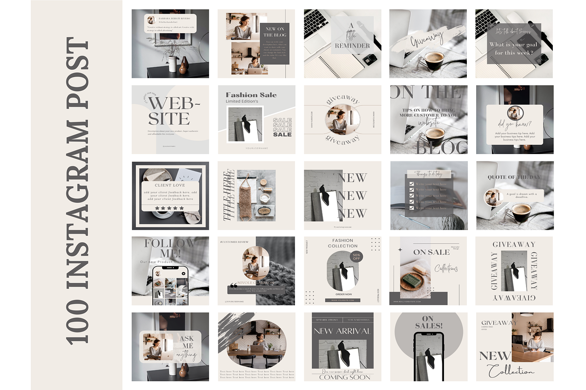 300 Grey Instagram Template Bundle, a Social Media Template by LushBury