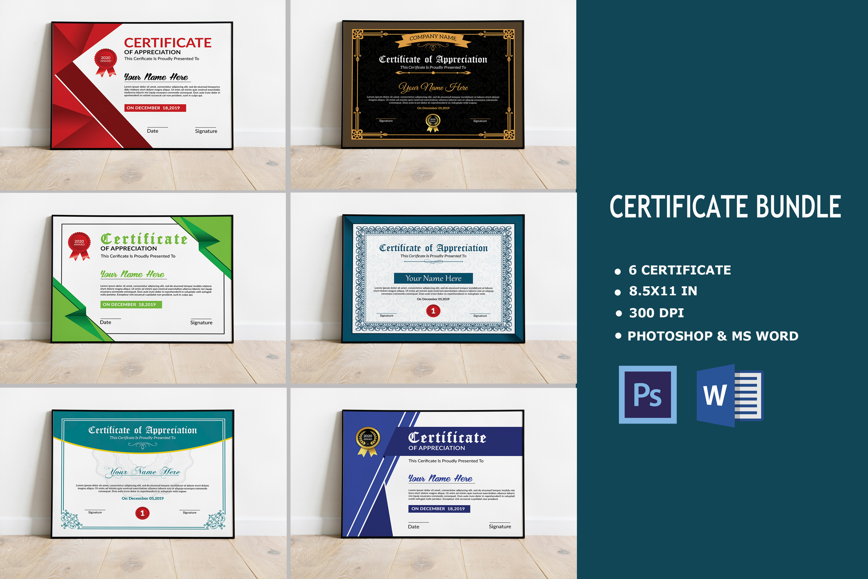 Certificate Template Bundle, a Stationery Template by Template Shop