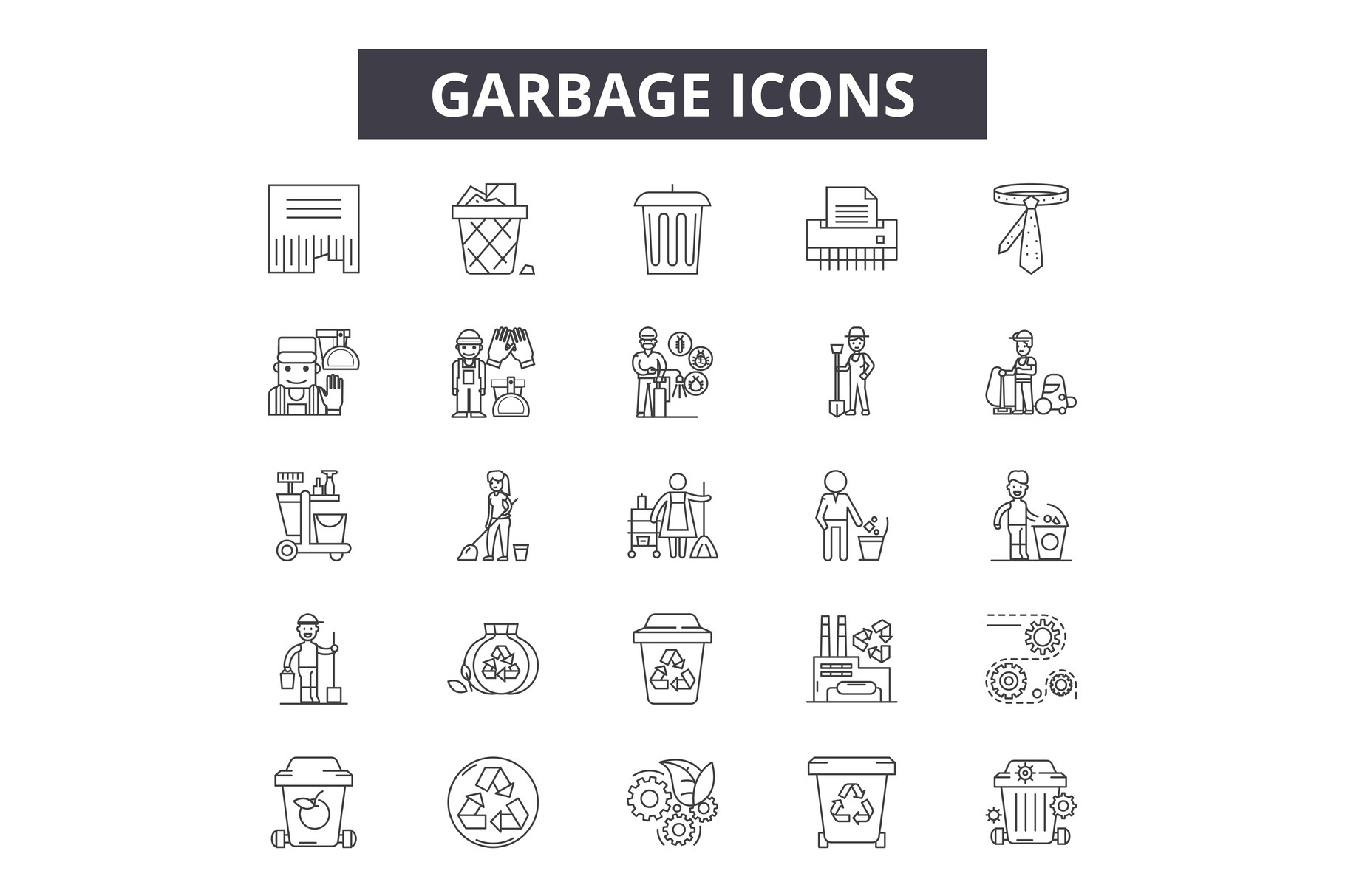 Garbage line icons, signs set, an Object Graphic by urban icon ...