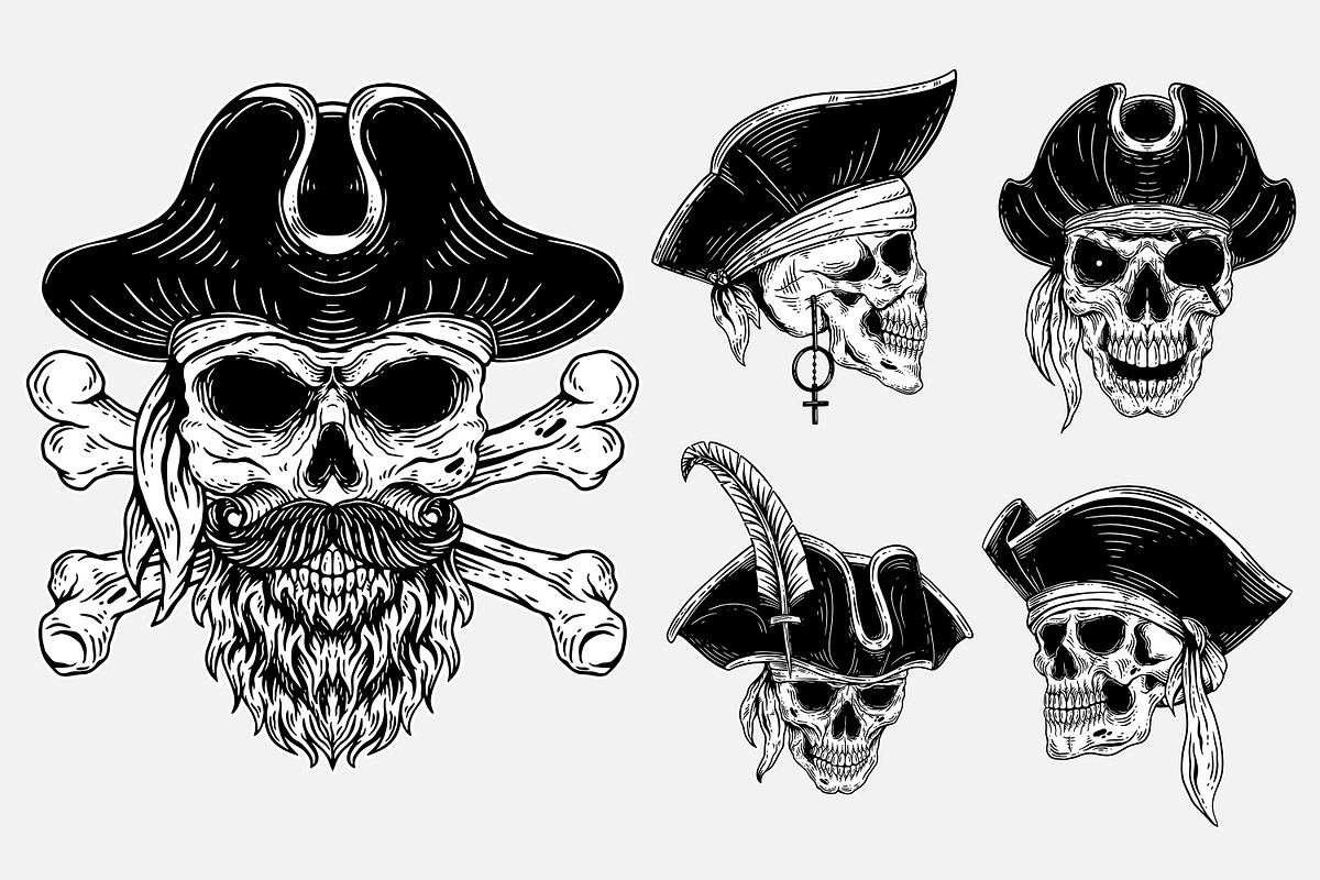 15 Bundle Pirate Captain Skull Head, an Illustration by Morspective