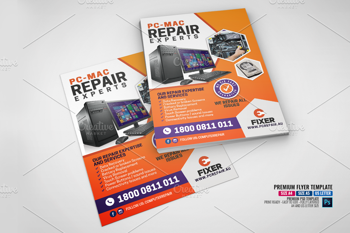 Computer Repair Services Flyer, a Flyer Template by PSDPixel