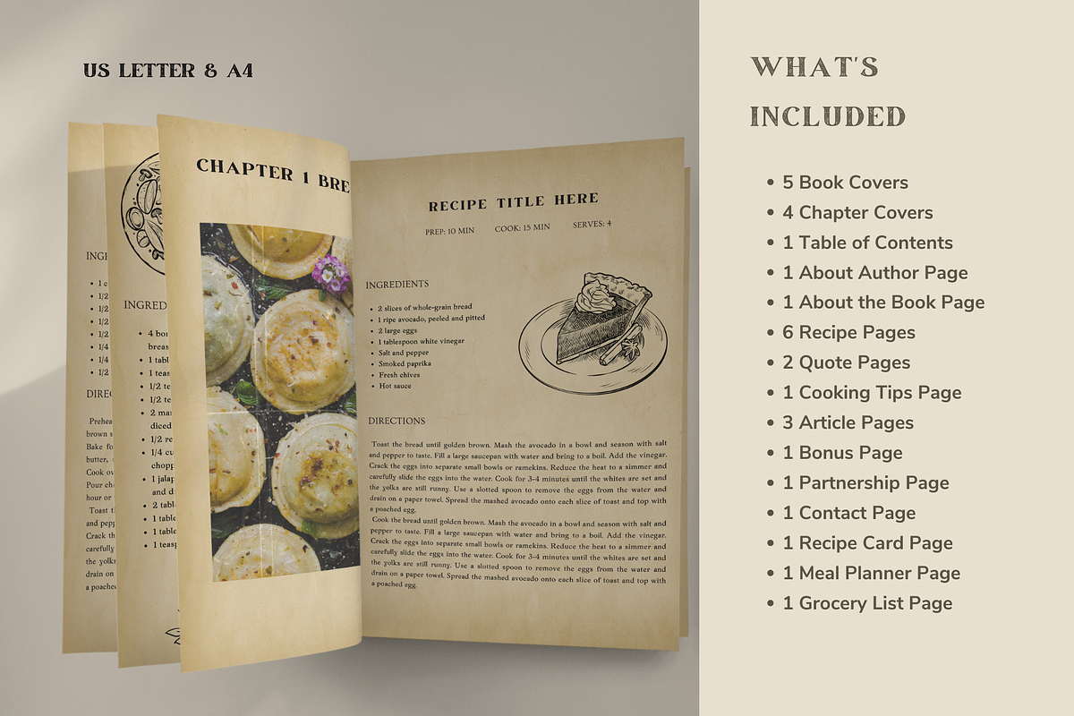 Vintage Cookbook Template CANVA, a Magazine Template by OrganizationOasisRo