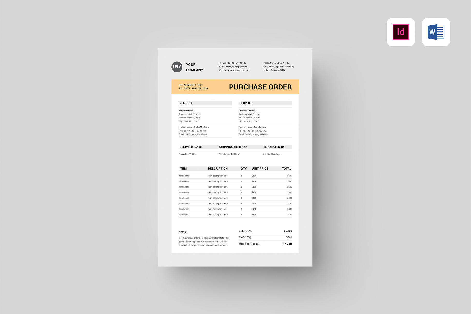 Purchase Order | MS Word & Indesign, a Stationery Template by Leaflove