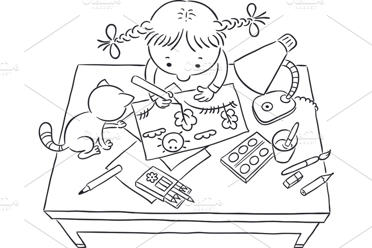 Outline cartoon kids illustration, an Illustration by Bubert Art