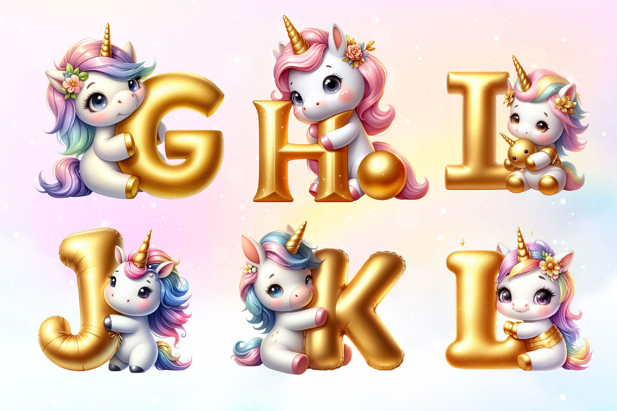 Cute Unicorn Alphabet Clipart PNG, a Work Illustration by Dream Creation