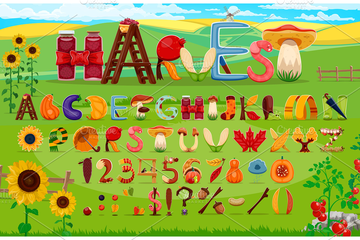 Cartoon autumn fall font, typeface, a Decorative Illustration by Vector ...