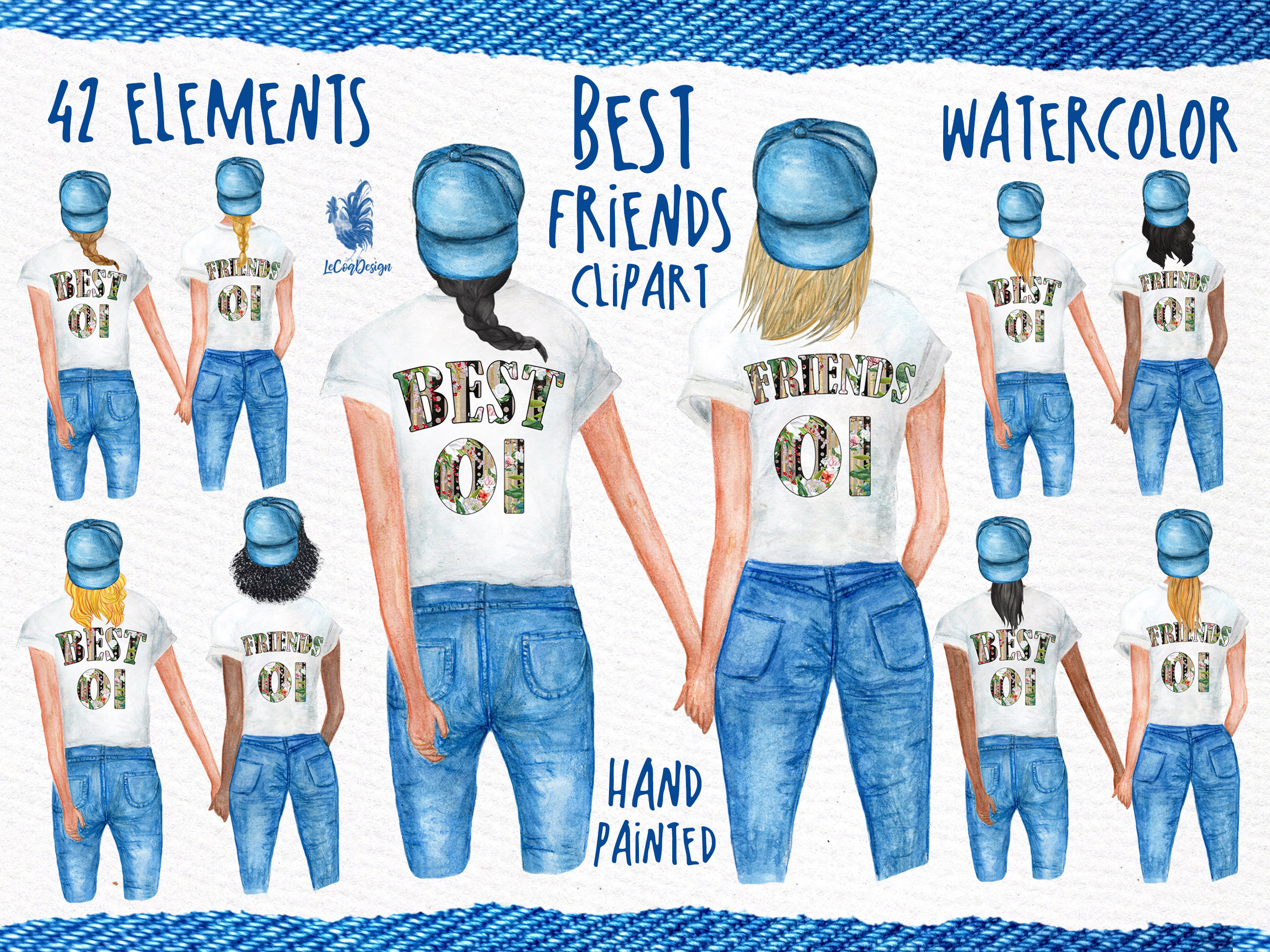 Watercolor Best Friends Clipart, a Person Illustration by LeCoqDesign