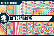 Retro rainbow digital paper, a Pattern Graphic by Roofdog Design