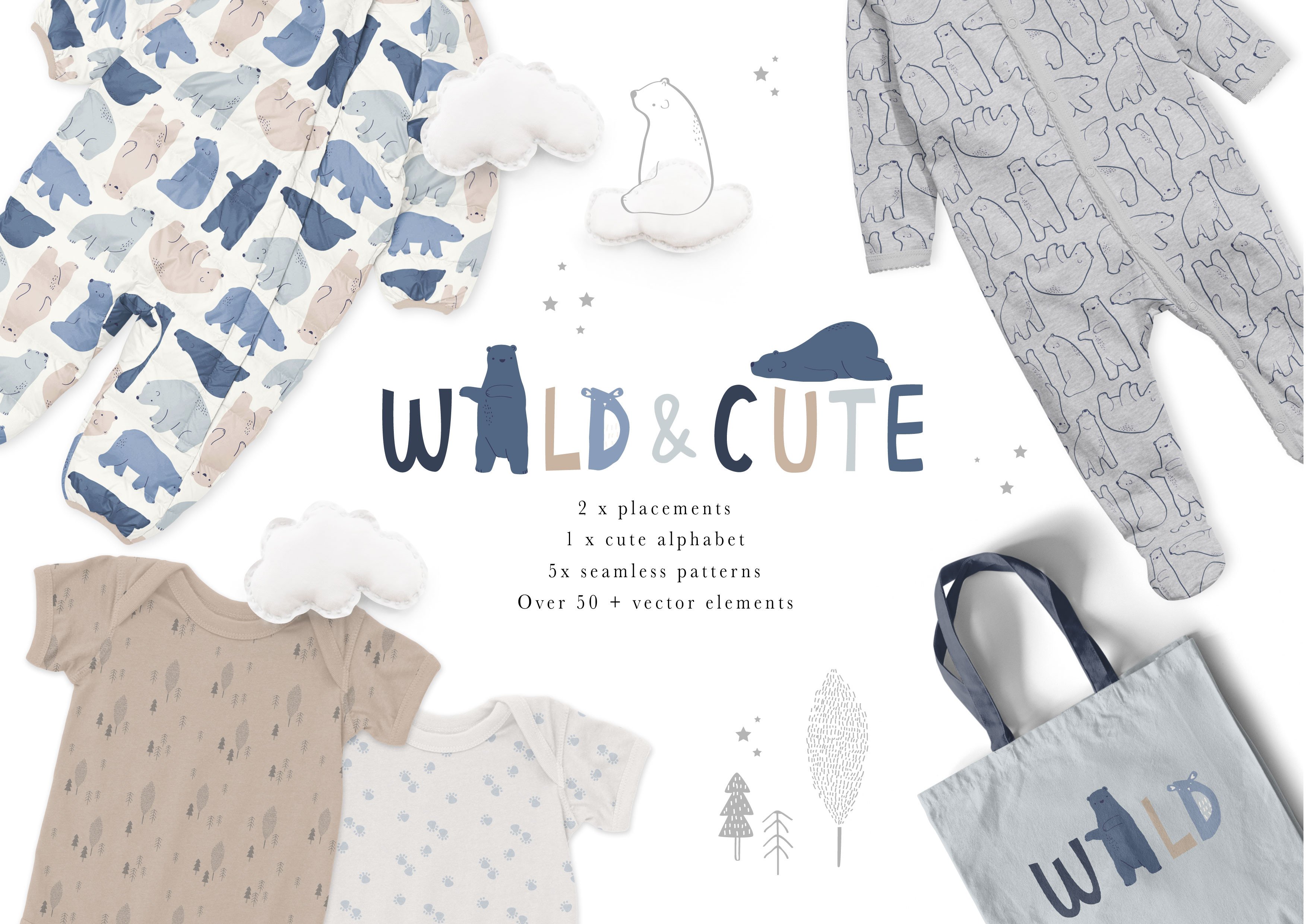 Wild & Cute Scandi bear collection, a Pattern Graphic by Little Art