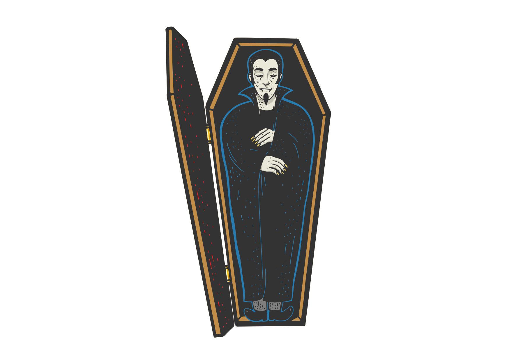 Vampire in coffin color sketch vector | Creative Market