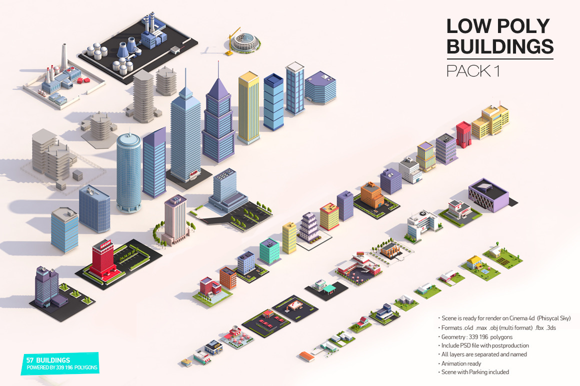 Low Poly Buildings Pack, an Architecture 3D Model by Anton Moek ...