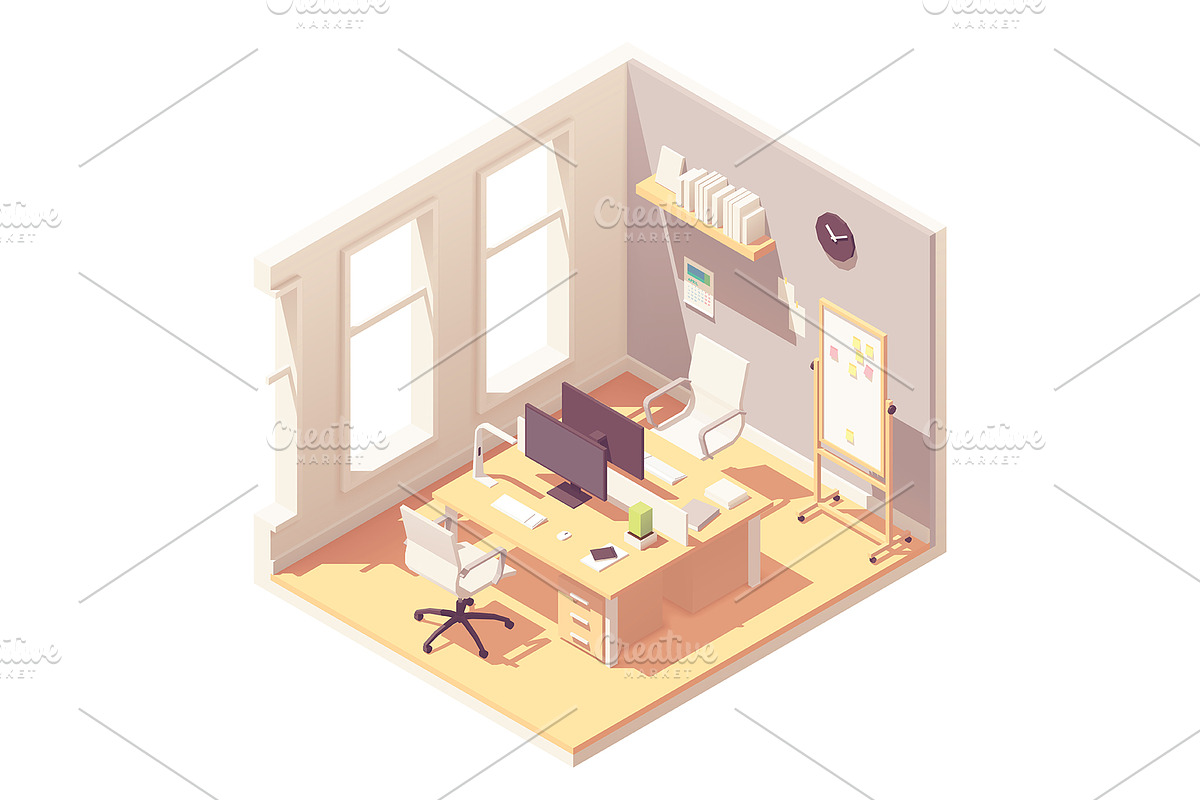 Vector isometric office interiors, a Work Illustration by tele52