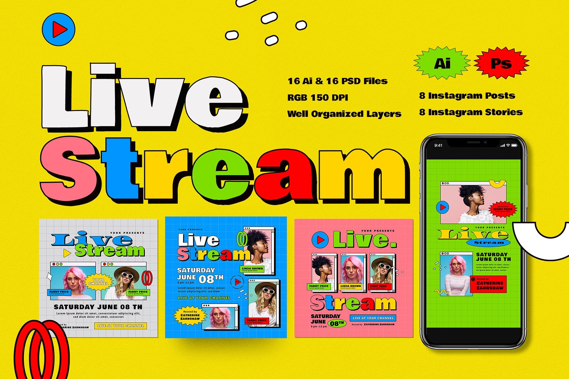 Live Stream Instagram Post & Story, a Social Media Template by Guuver