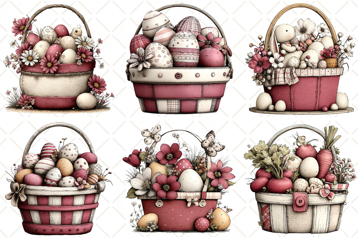 Whimsical Easter Egg Basket Clipart, an Illustration by Black Bird Studio