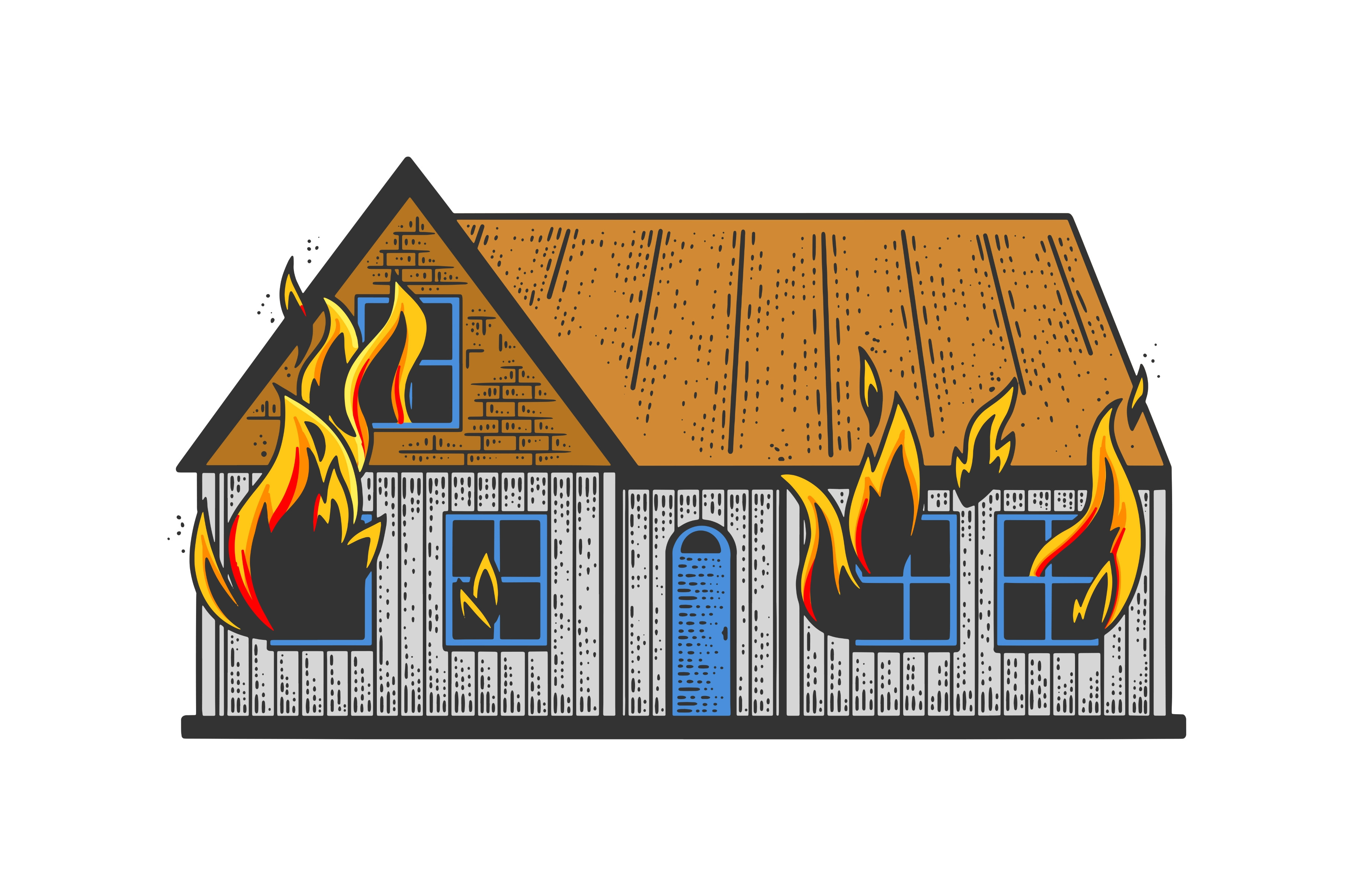 house on fire sketch vector, an Object Illustration by AlexArt ...
