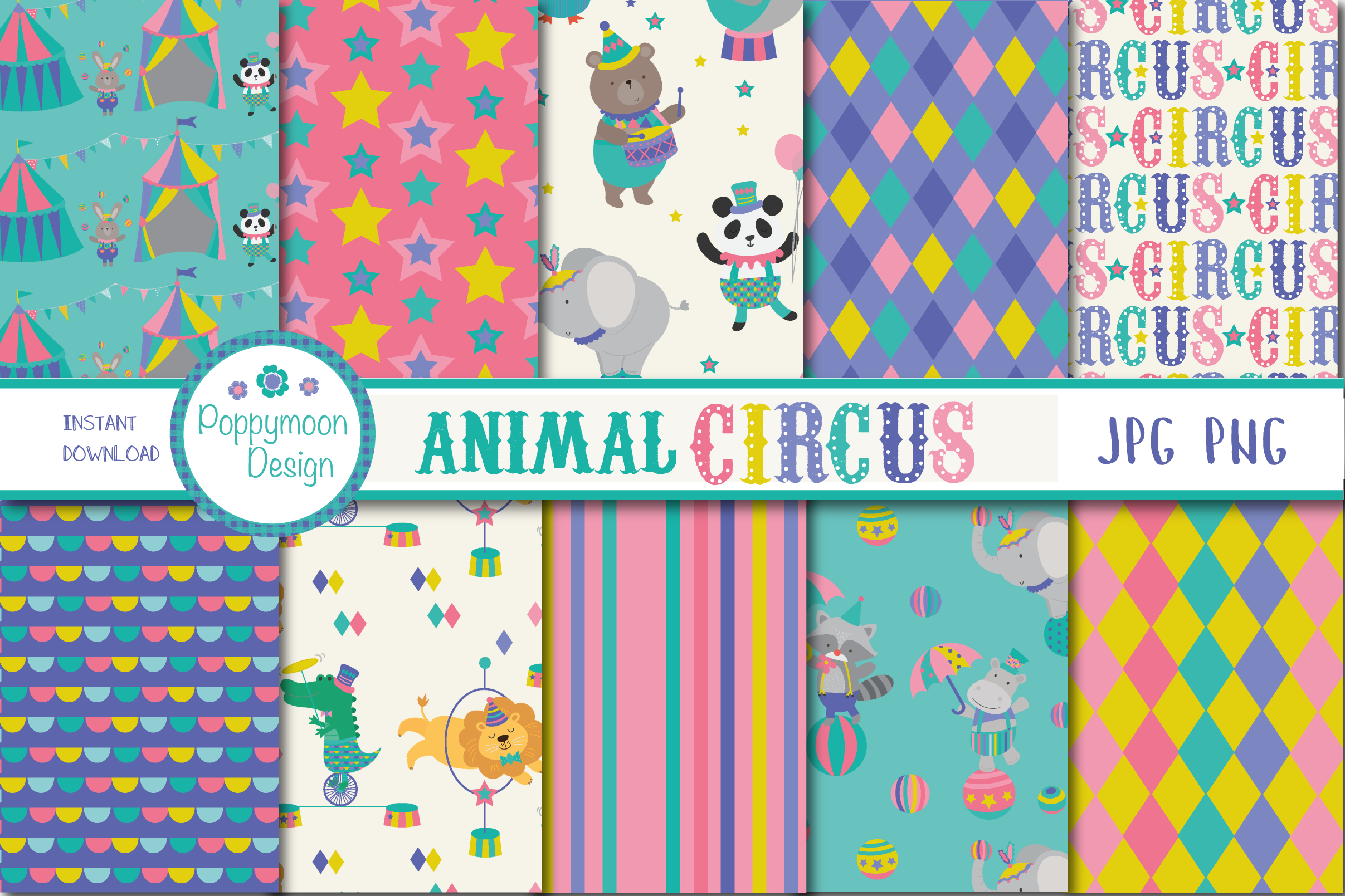 Animal Circus paper, a Pattern Graphic by Poppymoondesign