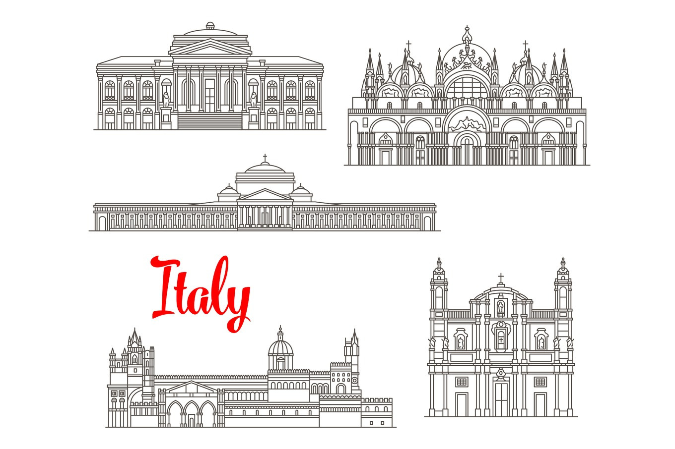 Italy architecture buildings vector icons, an Illustration by Vector ...