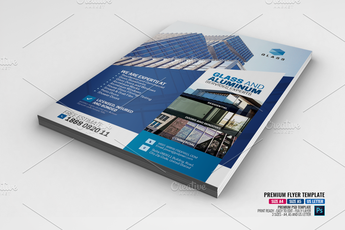 Glass and Aluminum Fabrication, a Flyer Template by PSDPixel