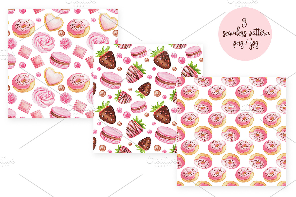 Watercolor pink sweets, a Food Illustration by Blowballmay