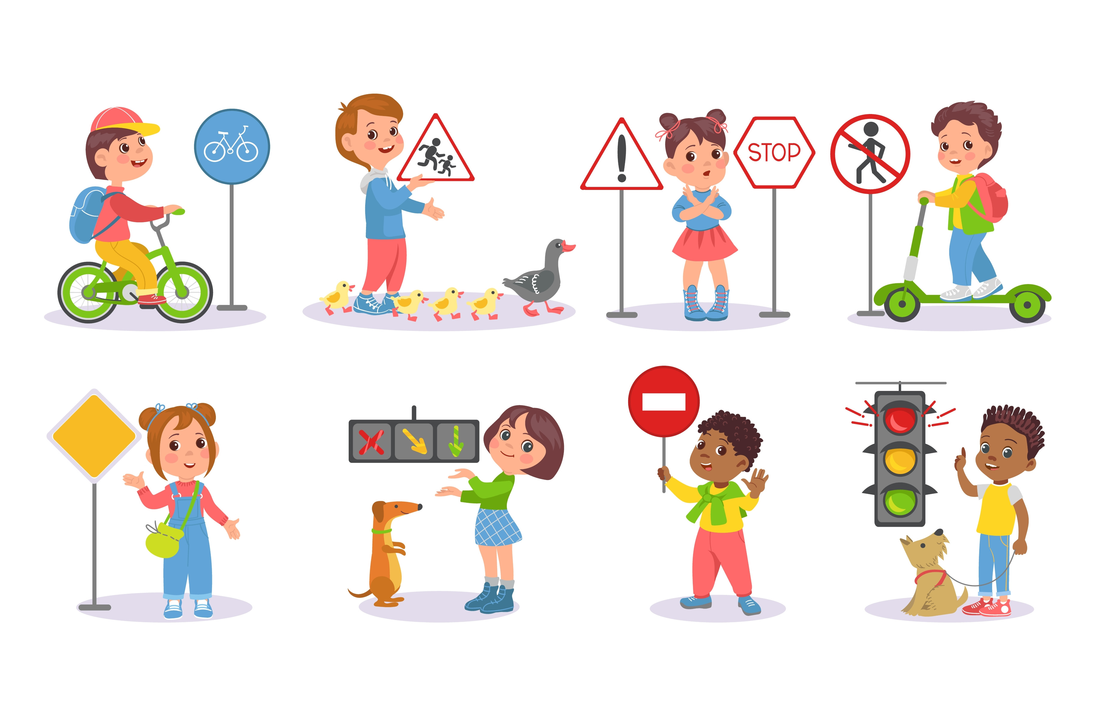 Children study road signs. Kids | Illustrations ~ Creative Market