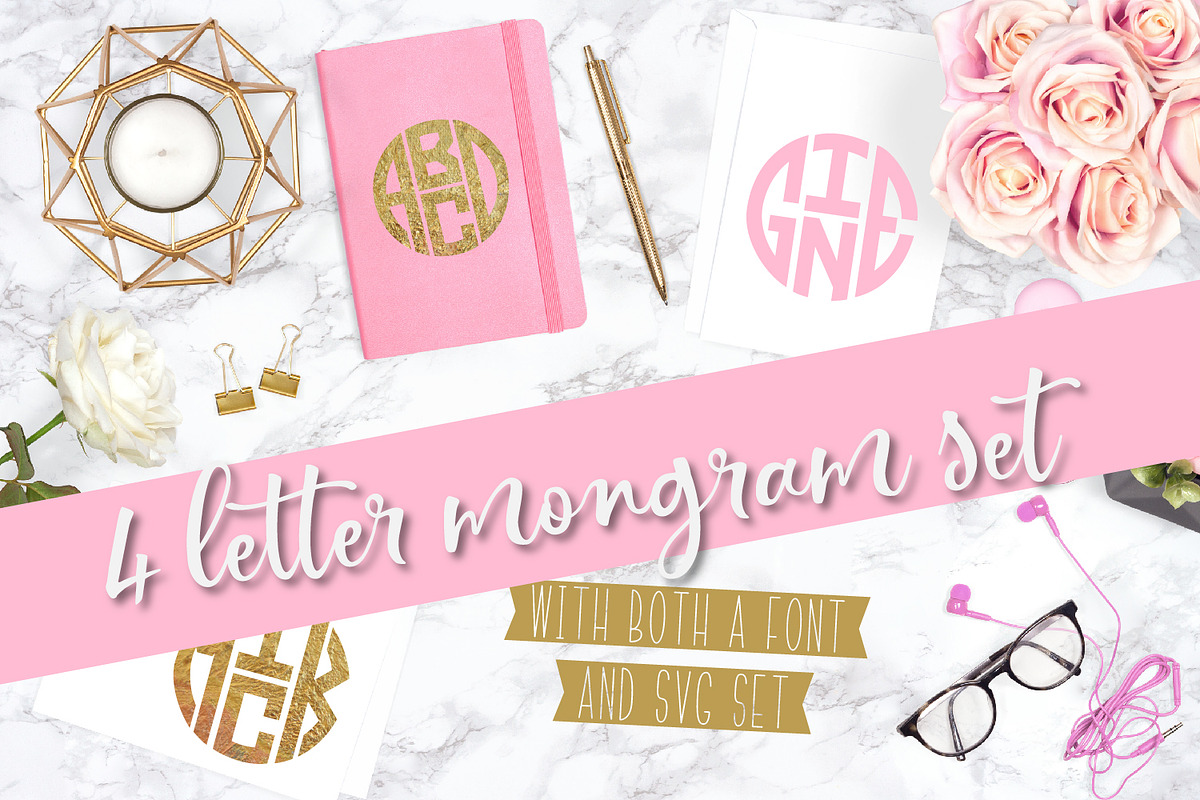 4 Letter Circle Monogram Font & Kit, a Font by CraftyLittleNodes