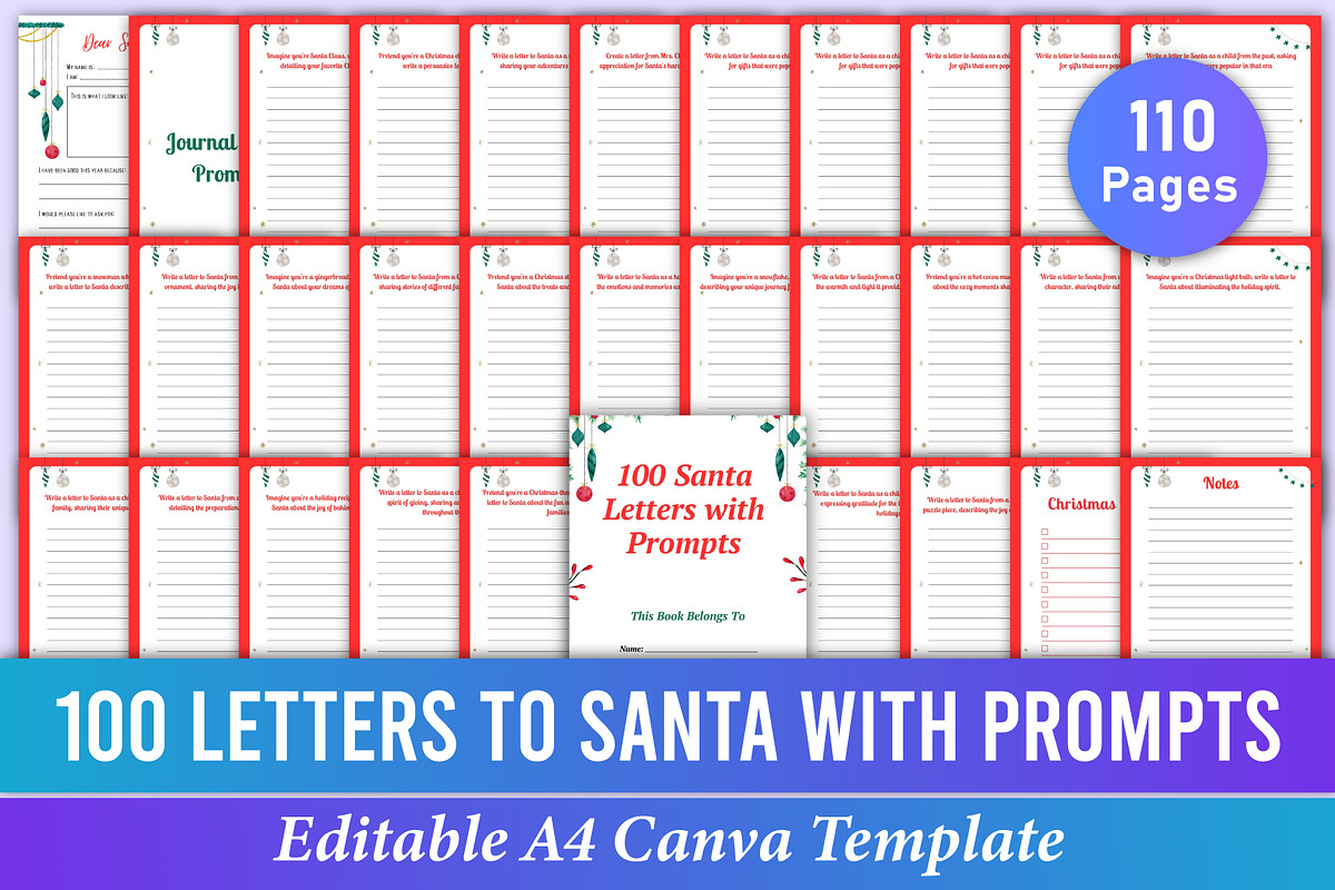 100 Santa Letters with Prompts Canva