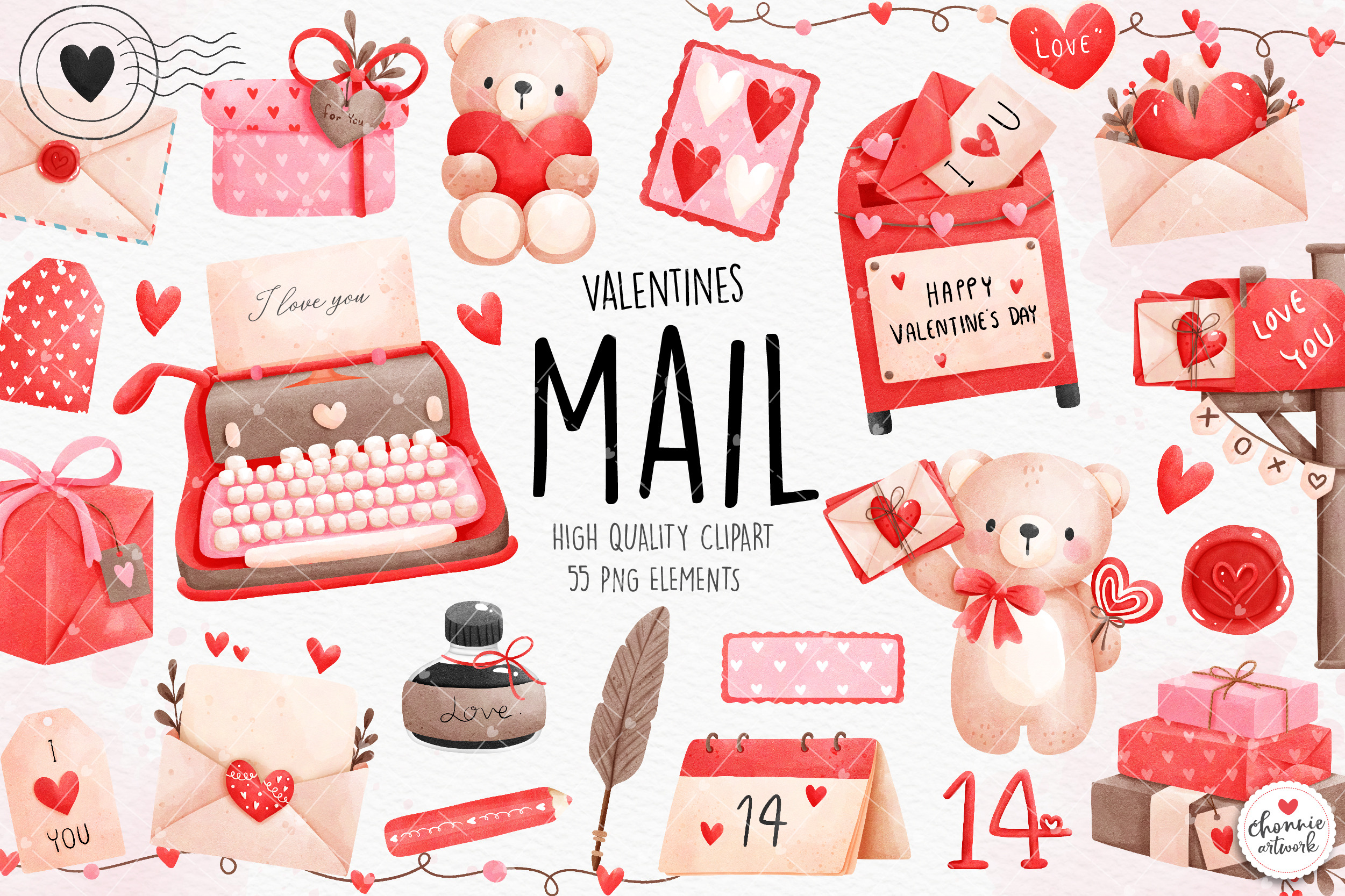 Valentine mail clipart, valentine's, an Illustration by Chonnieartwork