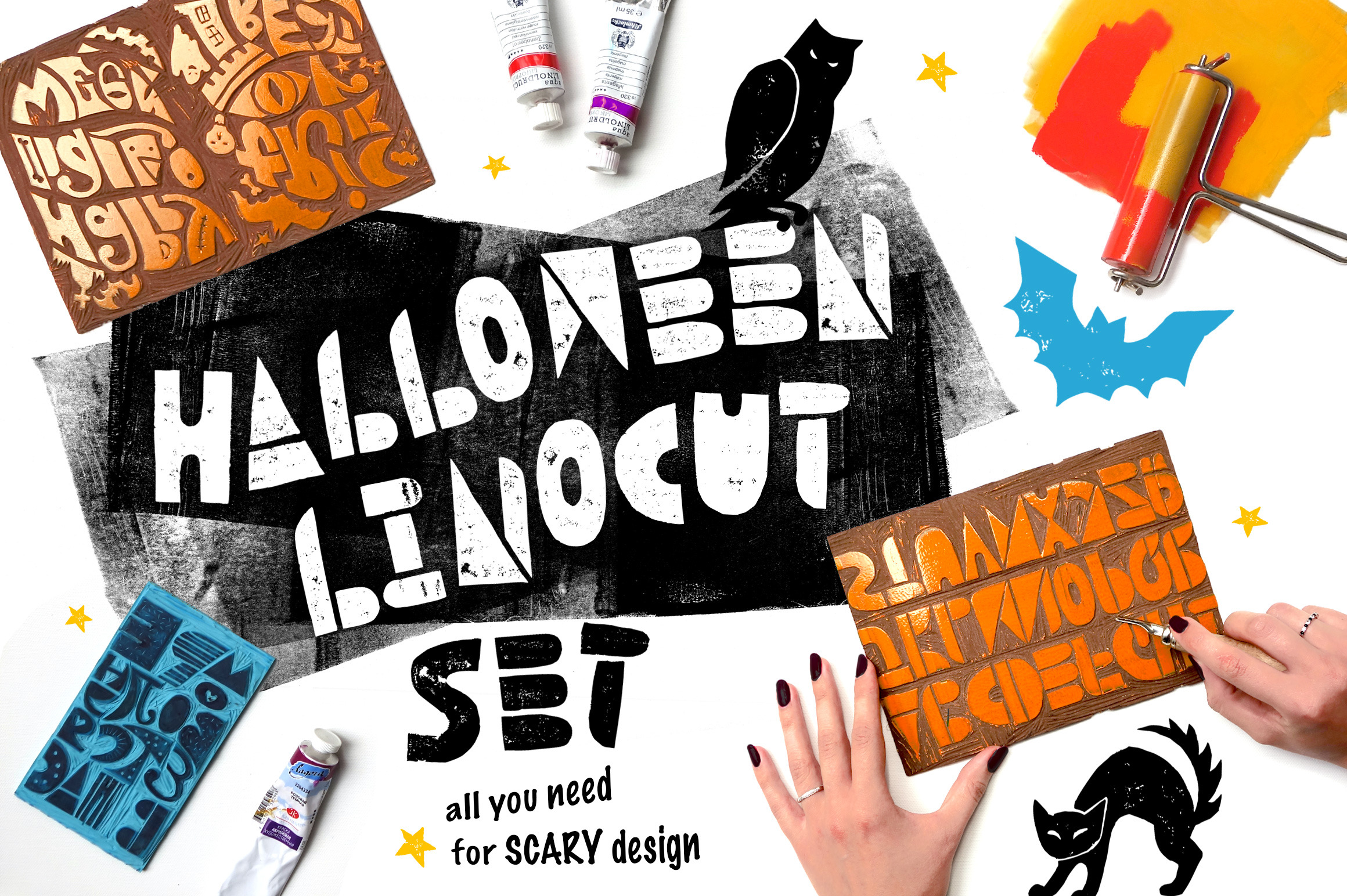 HALLOWEEN 2017 LINOCUT VECTOR SET, an Object Illustration by Spencerian ...