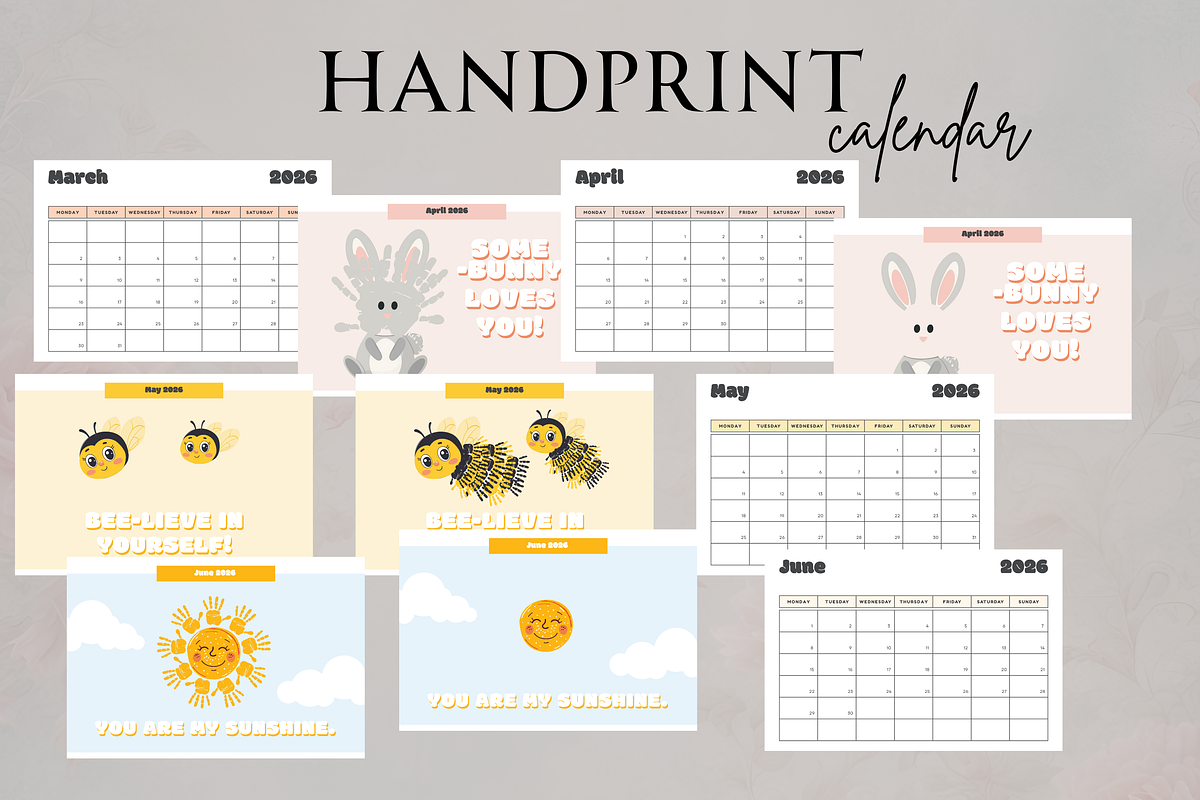 HANDPRINT CALENDAR FOR KIDS, a Wallpaper Graphic by Daring Digies