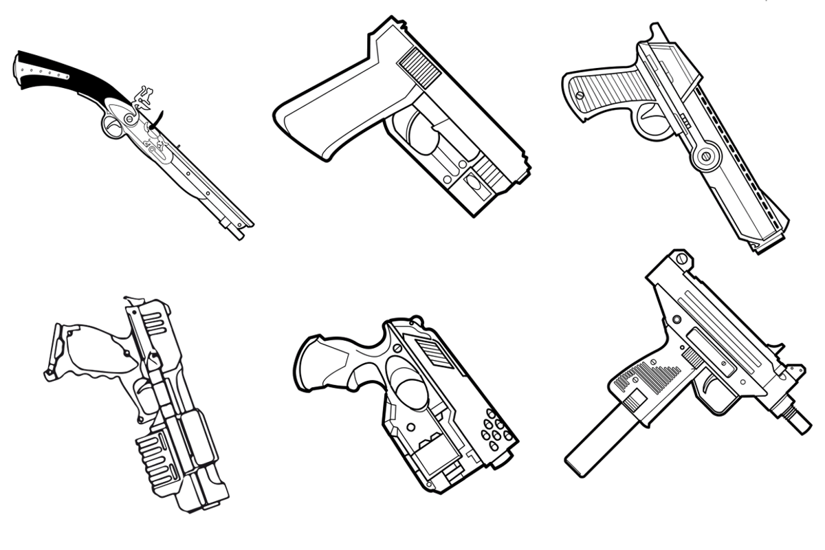 Hand Drawn Pistols & Handguns, an Illustration by HeroMachine Vector Art