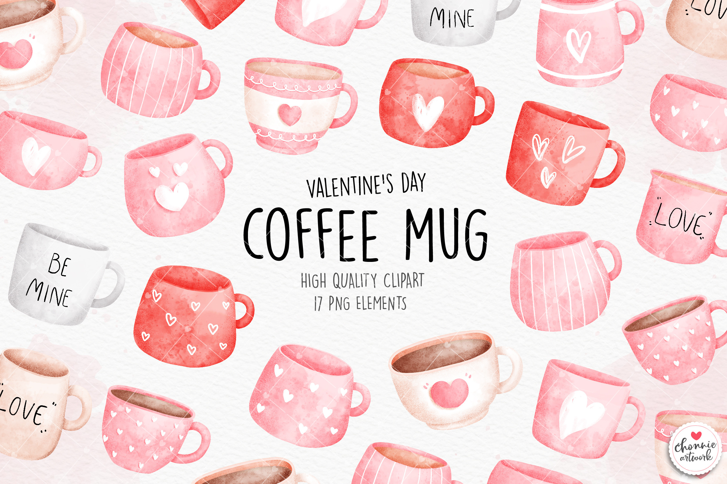 Valentine's day coffee mug clipart, an Illustration by Chonnieartwork