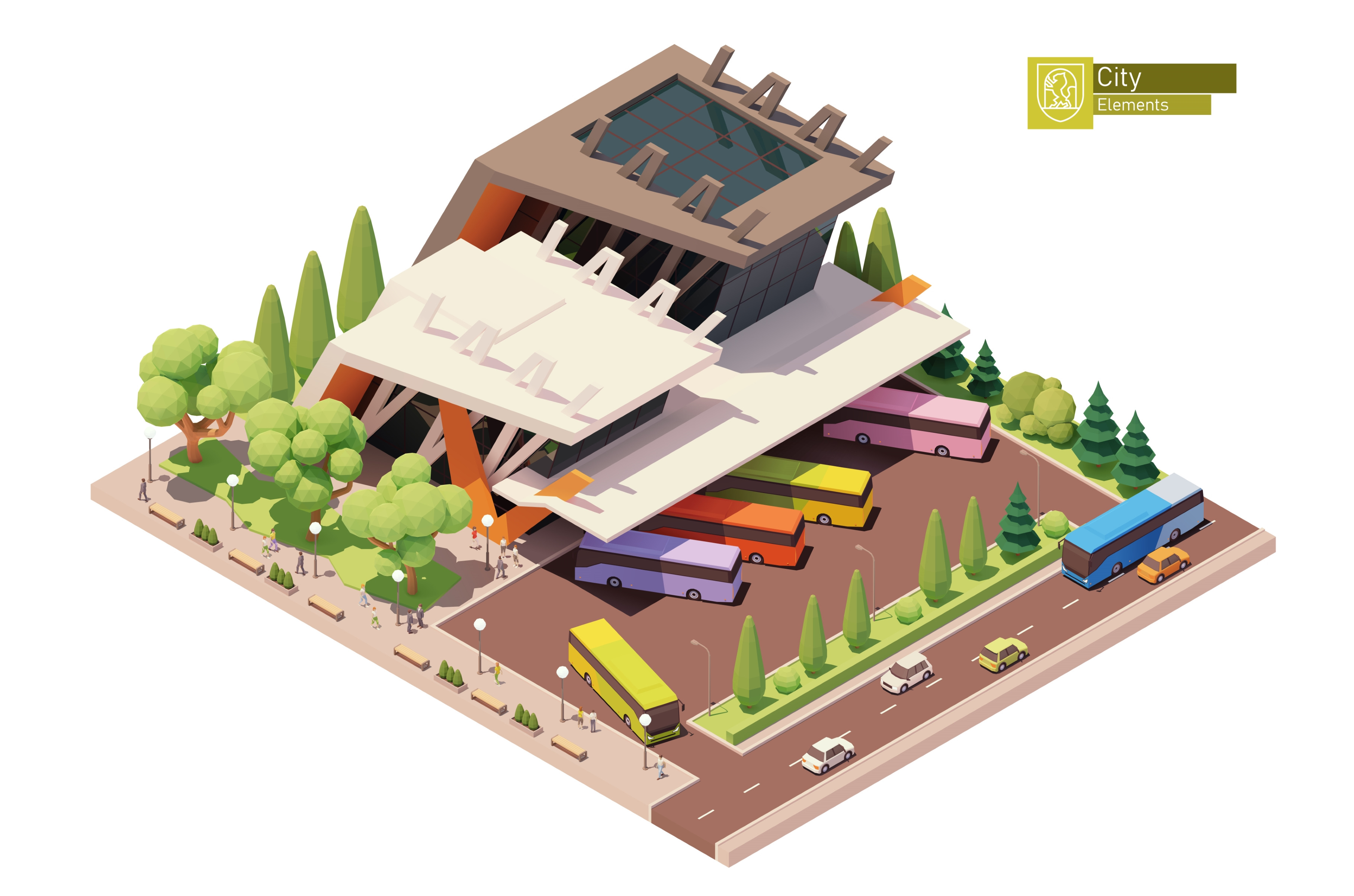 Vector isometric bus terminal, a Transportation Illustration by tele52