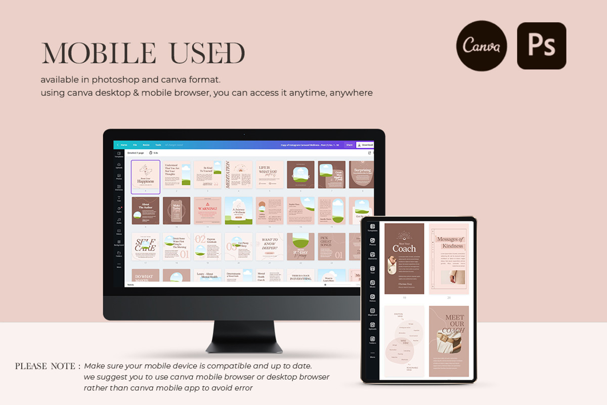 Wellness Carousel Instagram CANVA PS, a Social Media Template by Eviory
