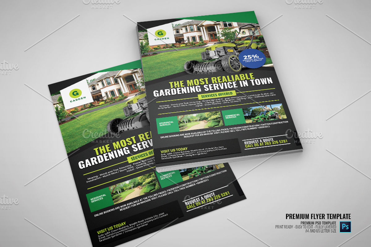 Landscaping and Lawn Cleaning Flyer, a Flyer Template by PSDPixel