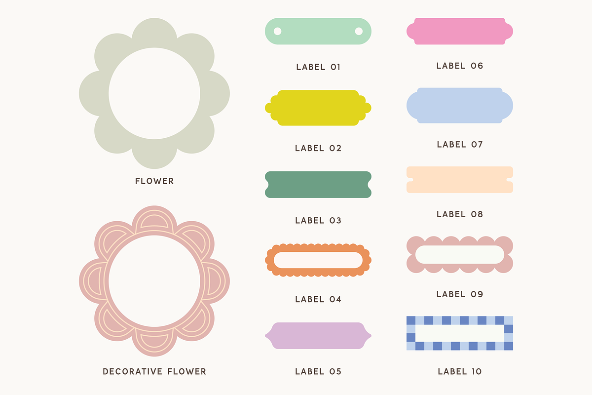 Pastel Frames & Label Digital Download