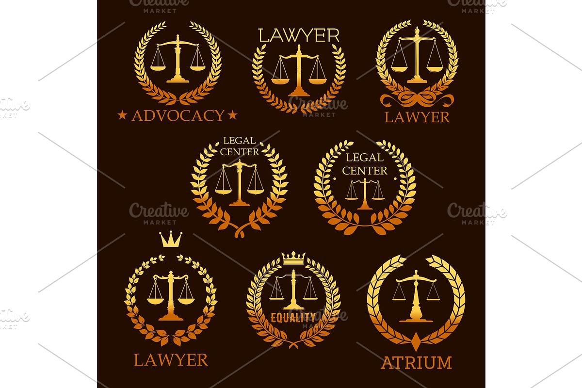 Lawyer golden emblem set with scale of justice, a Work Illustration by ...