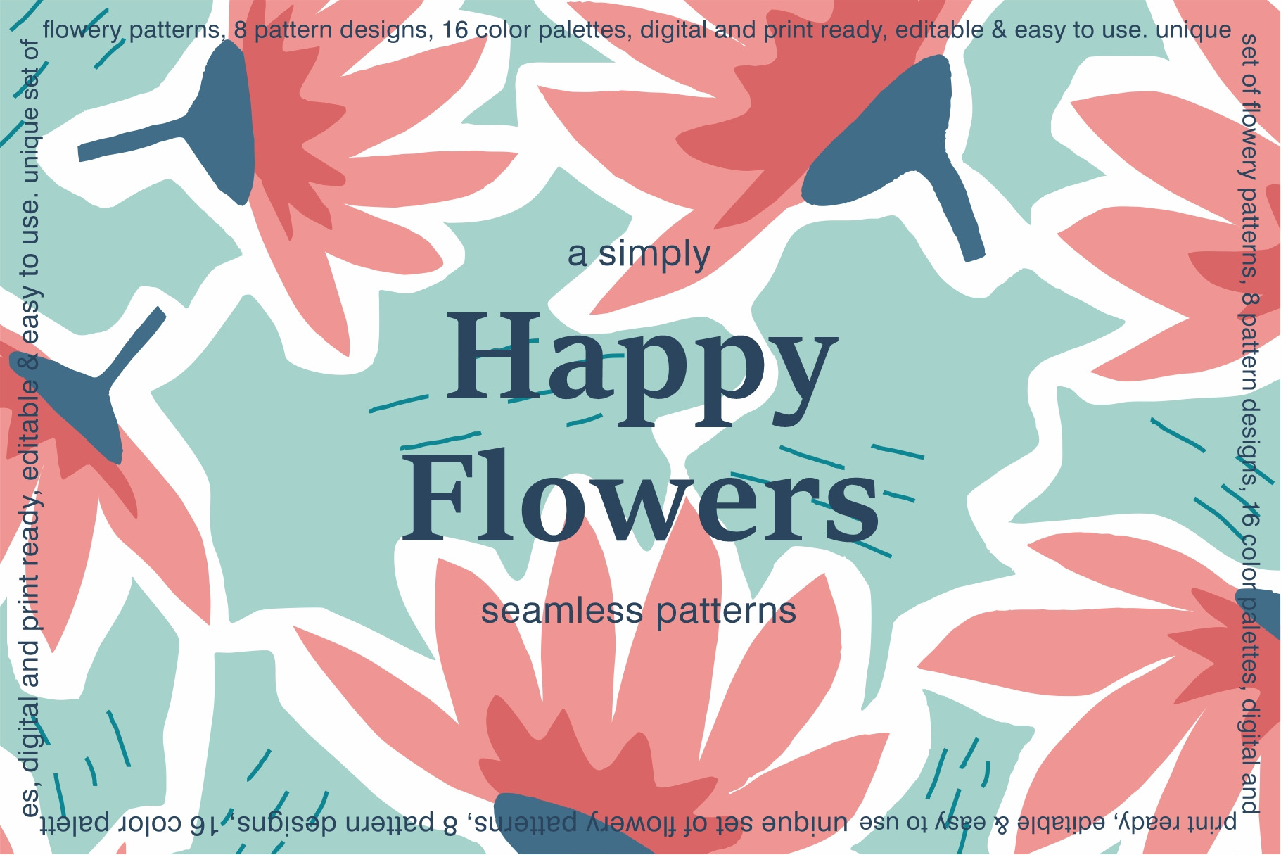 Happy Flowers Seamless Patterns, a Pattern Graphic by tifftuff