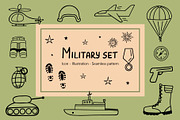 Military icon set in doodle style | Creative Market
