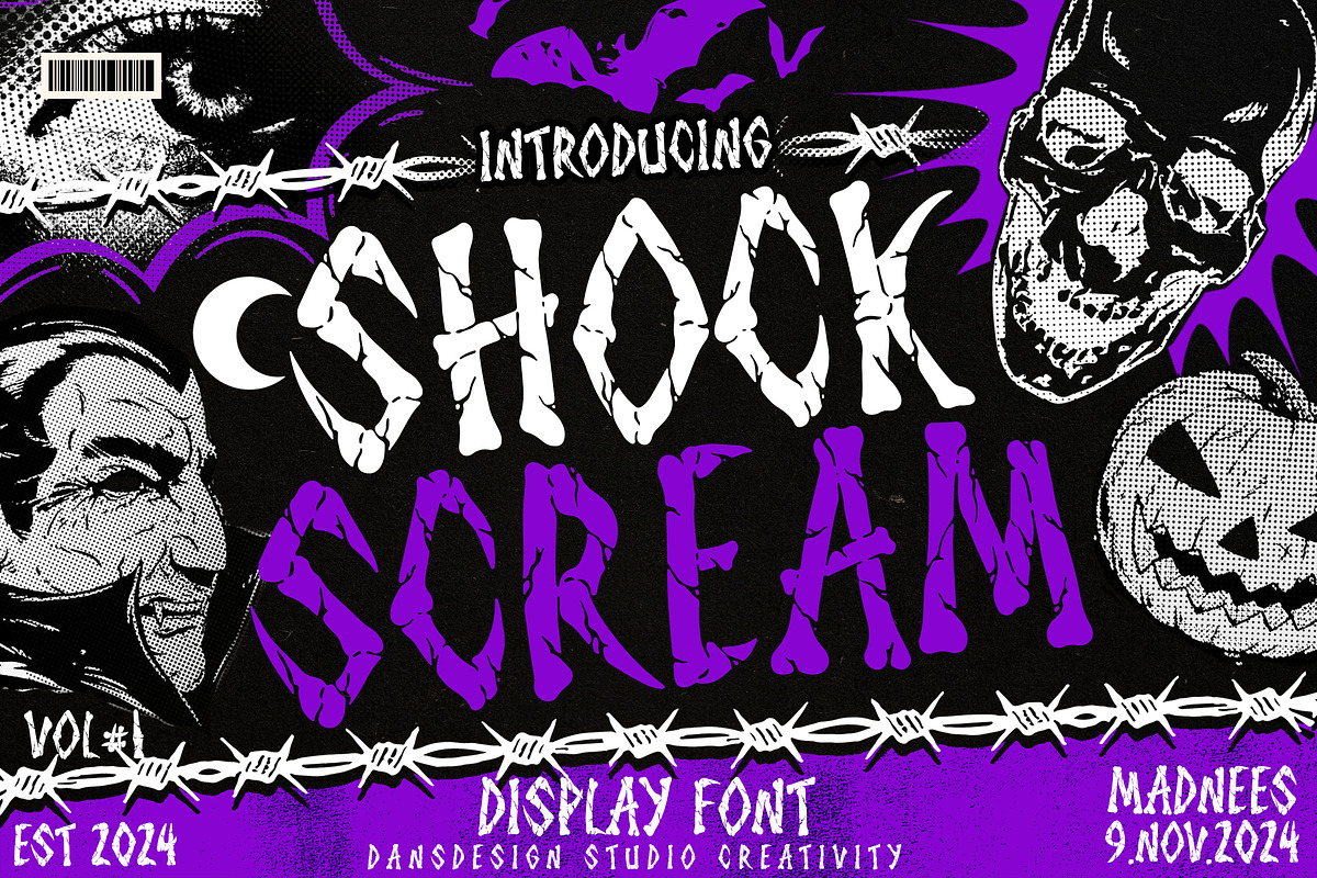 Shock Scream Horror Display Font, a Blackletter Font by dansdesign