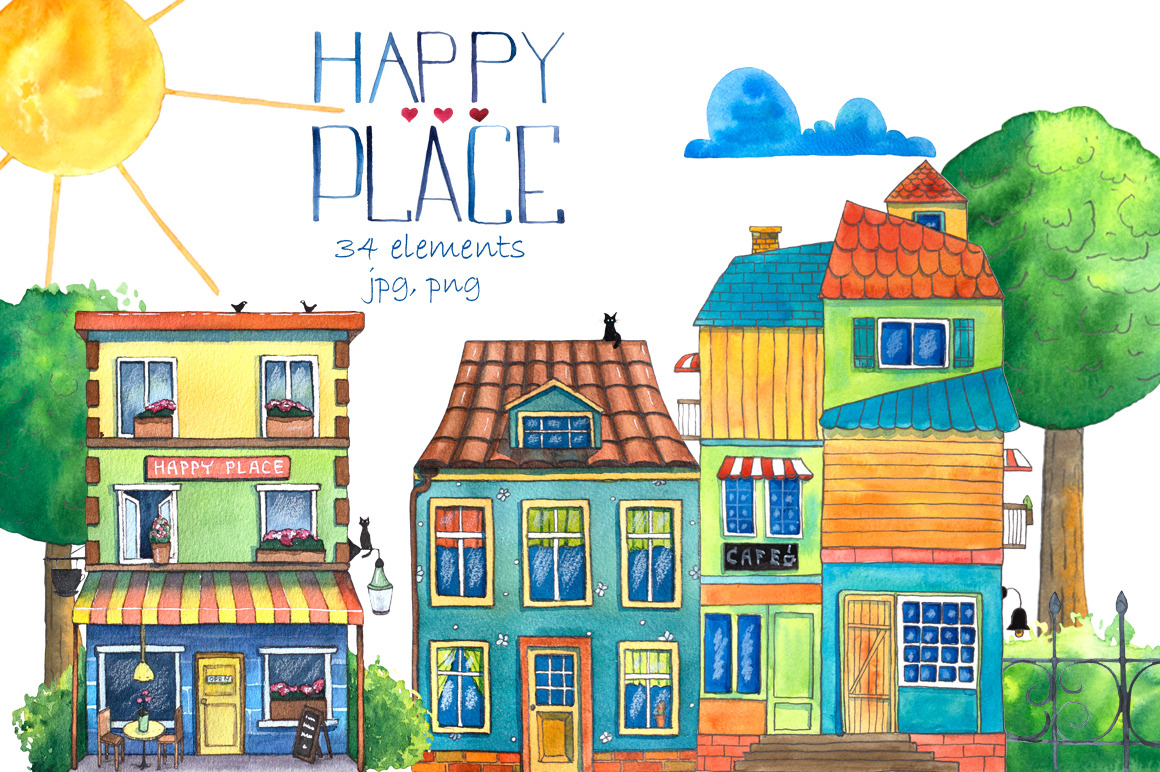 Happy Place Watercolor Set, an Illustration by Daria's Magic World