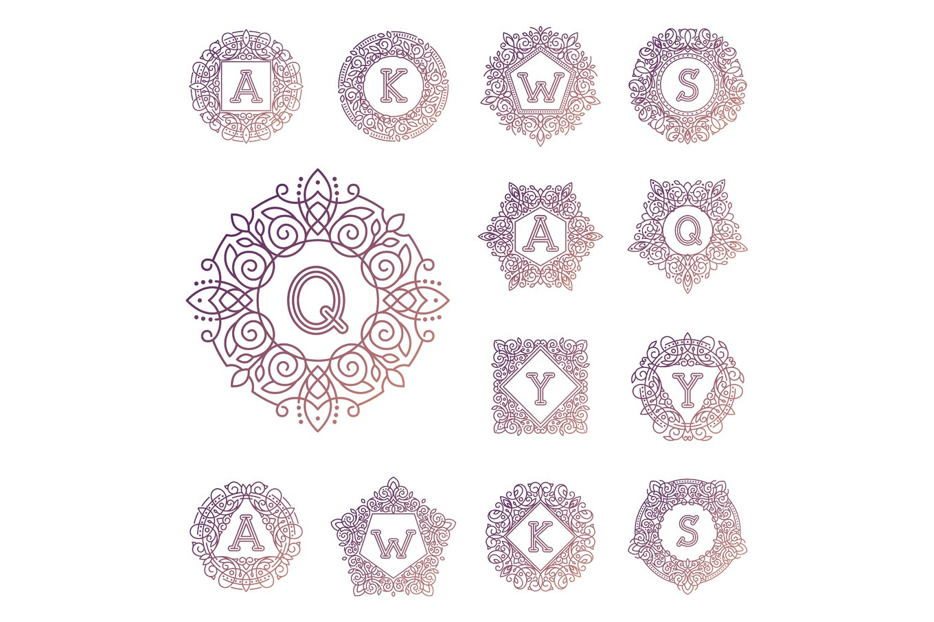 Monogram bage logo vector illustration text letter nature leaf badge ...