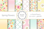 Spring Floral Digital Paper, a Pattern Graphic by MockTurtleStudio